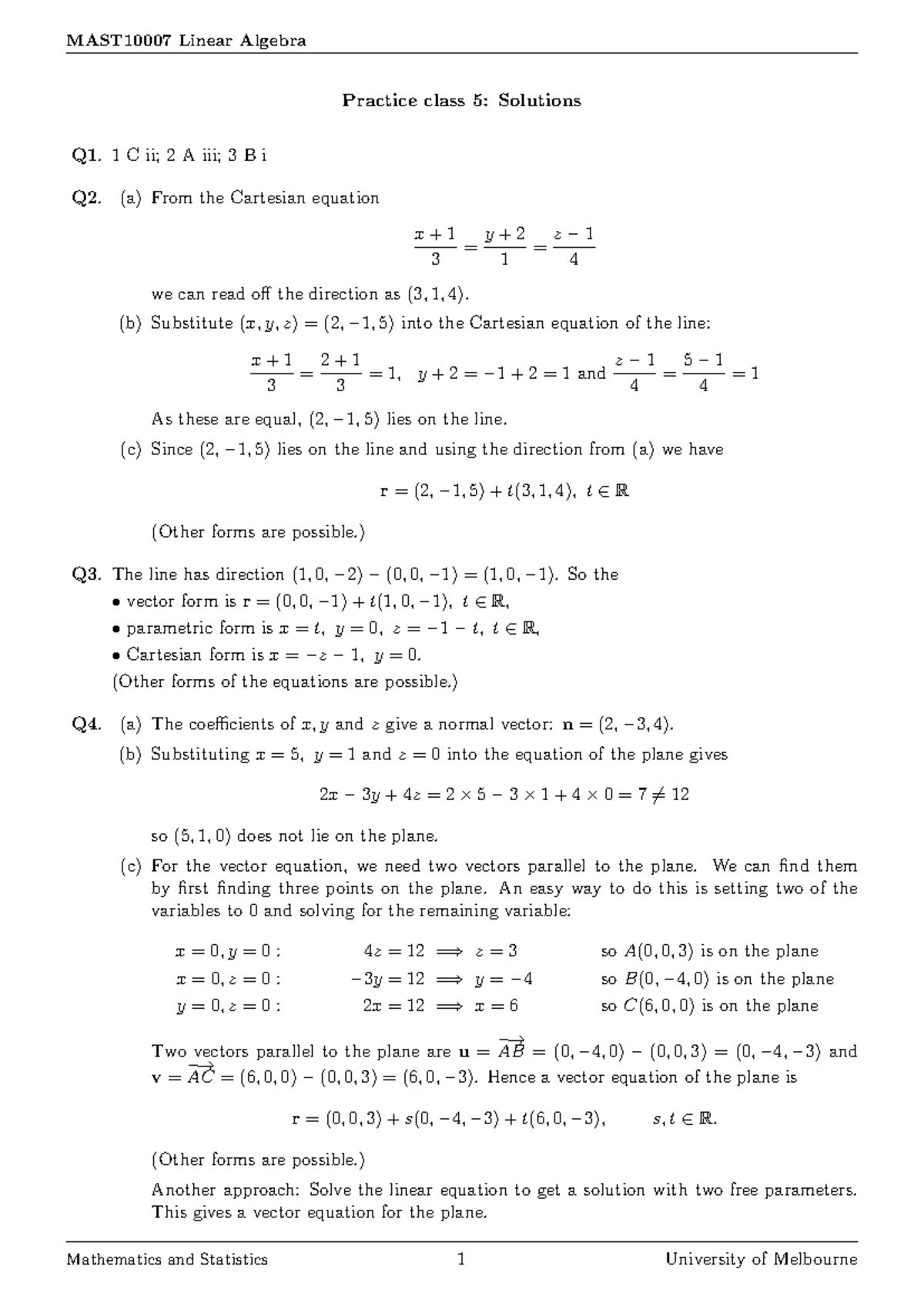 T05solutions-2 - tut - MAST10007 Linear Algebra Practice class 5 ...