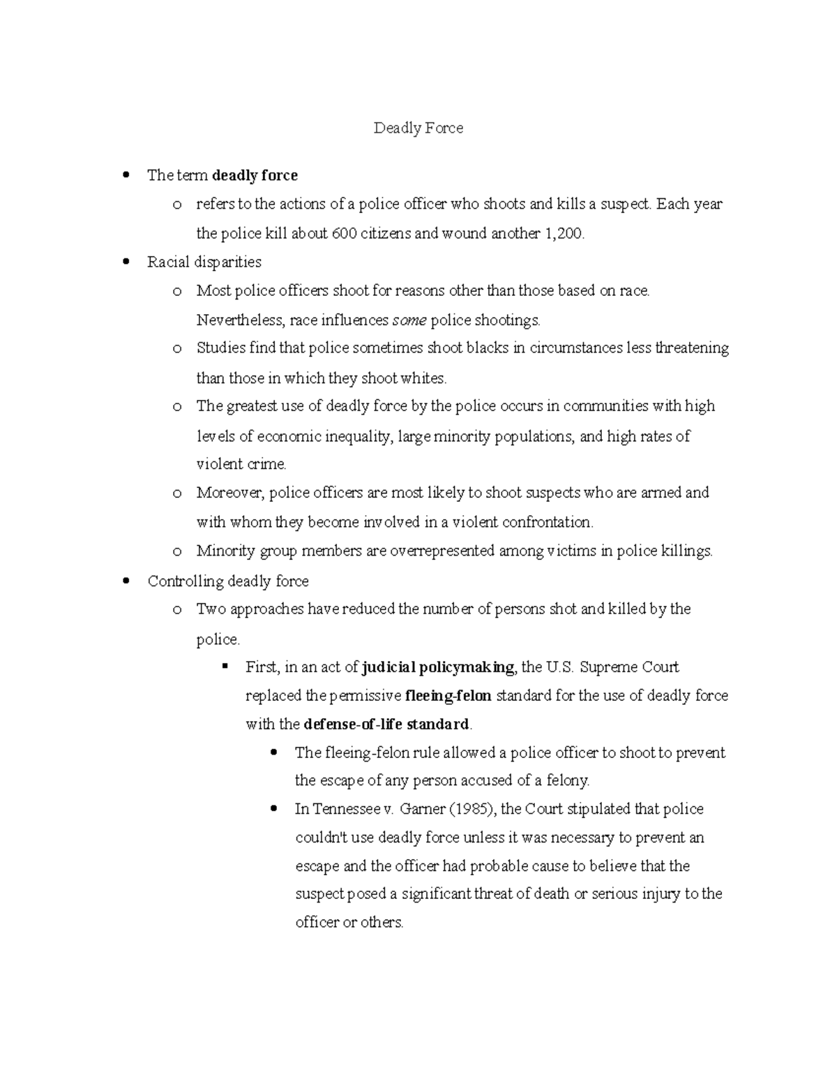 Deadly Force - Criminal Justice Notes - Criminology - Deadly Force The ...