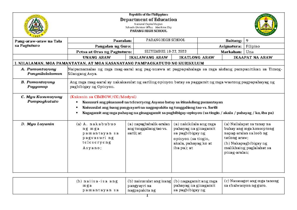 Q1-WEEK3 - notes - Republic of the Philippines Department of Education ...