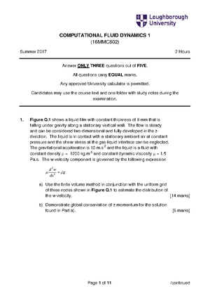 Computational Fluid Dynamics I Exam questions - COMPUTATIONAL FLUID DYNAMICS 1 (14MMC802) Summer ...
