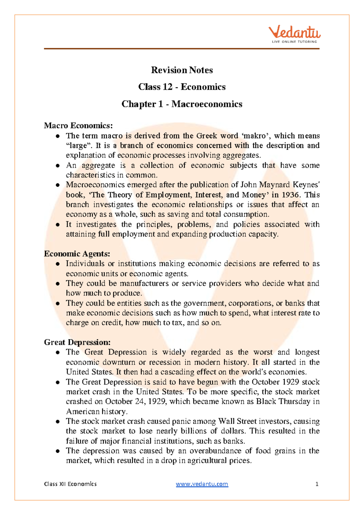 Cbse class 12 macro economics notes chapter 1 - Revision Notes Class 12 ...