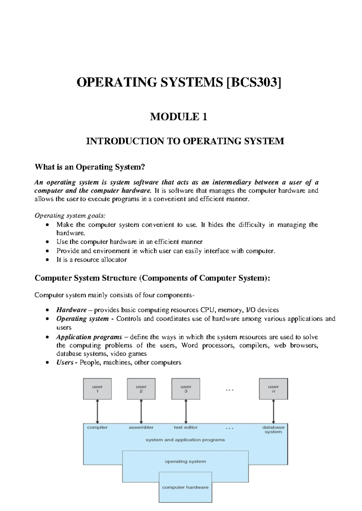 BCS303-OS-module 1 SVP - OPERATING SYSTEMS [BCS303] MODULE 1 INTRODUCTION TO OPERATING SYSTEM ...