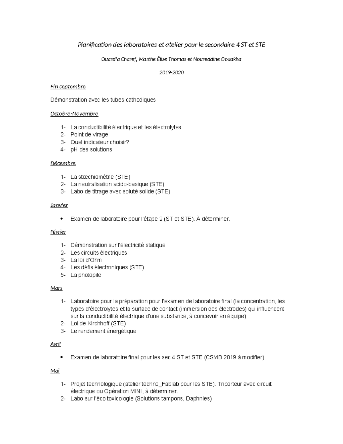 Sec 4 sciences laboratoires atelier st et ste 2019 2020 - Planification ...