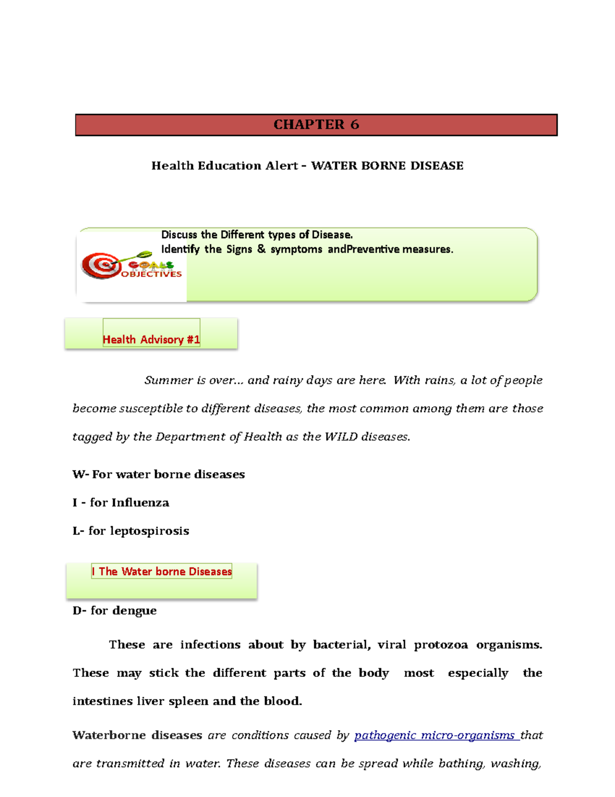 Chapter 6 - Water Borne Disease 1 - Discuss the Different types of ...