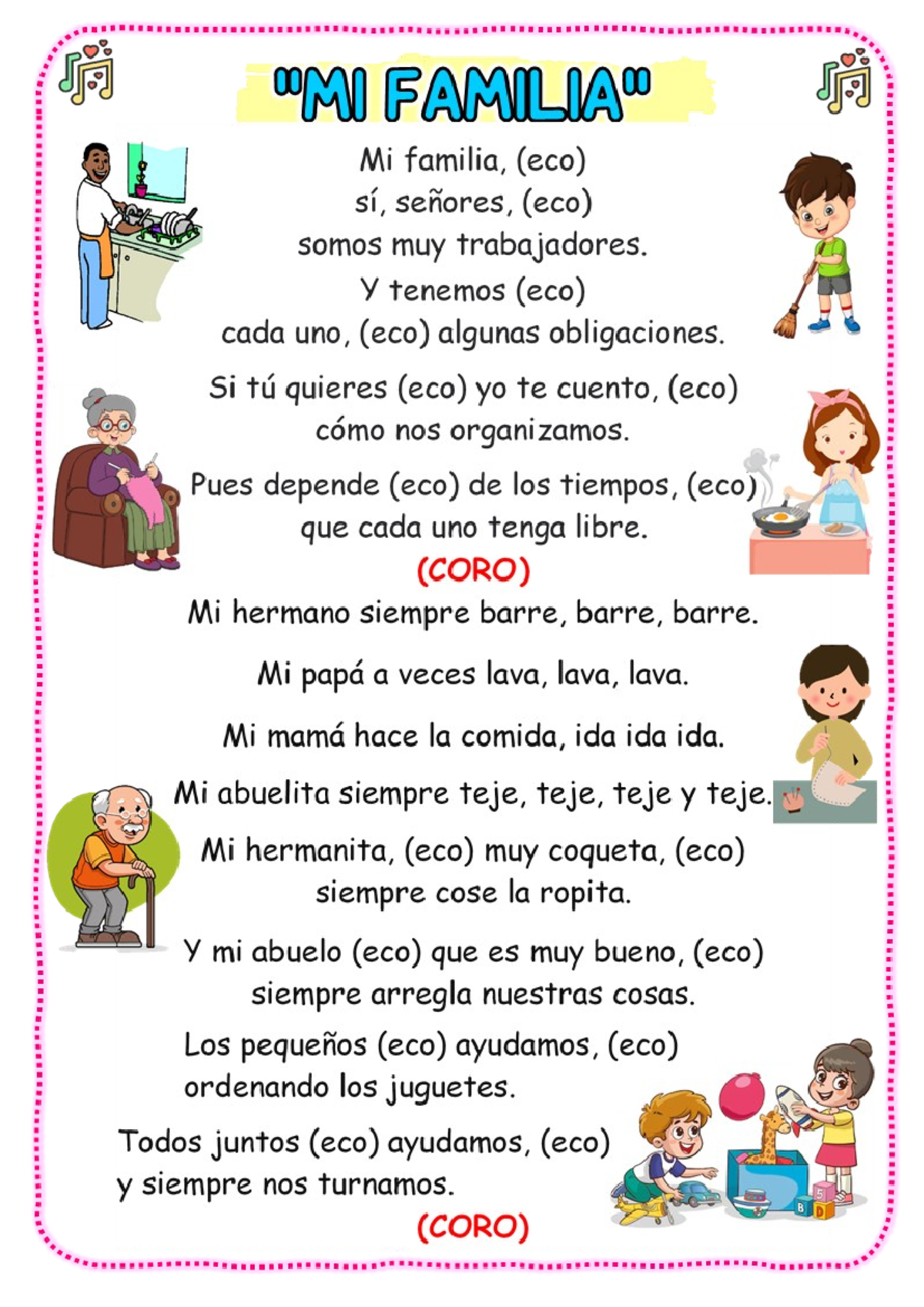 Semana 1 Ficha Leemos UNA Canción MI Familia Maestra Janet -Después de leer el cuento responde ...