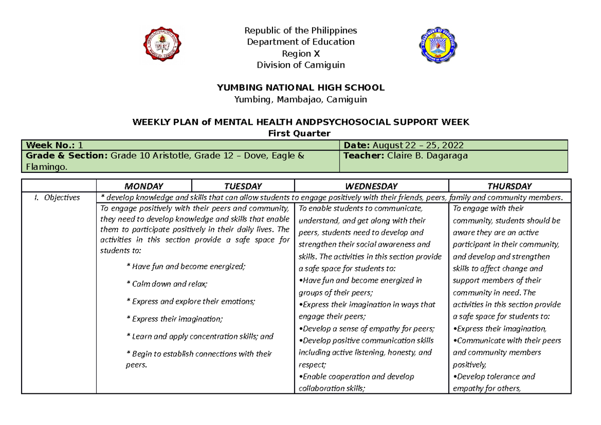 Mental- Health - Republic of the Philippines Department of Education ...