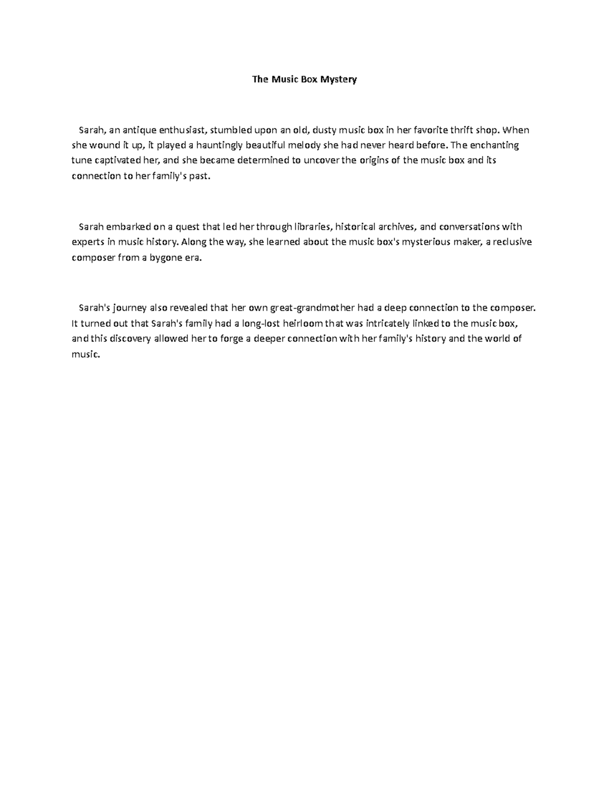 The Music Box Mystery - The Music Box Mystery Sarah, an antique ...