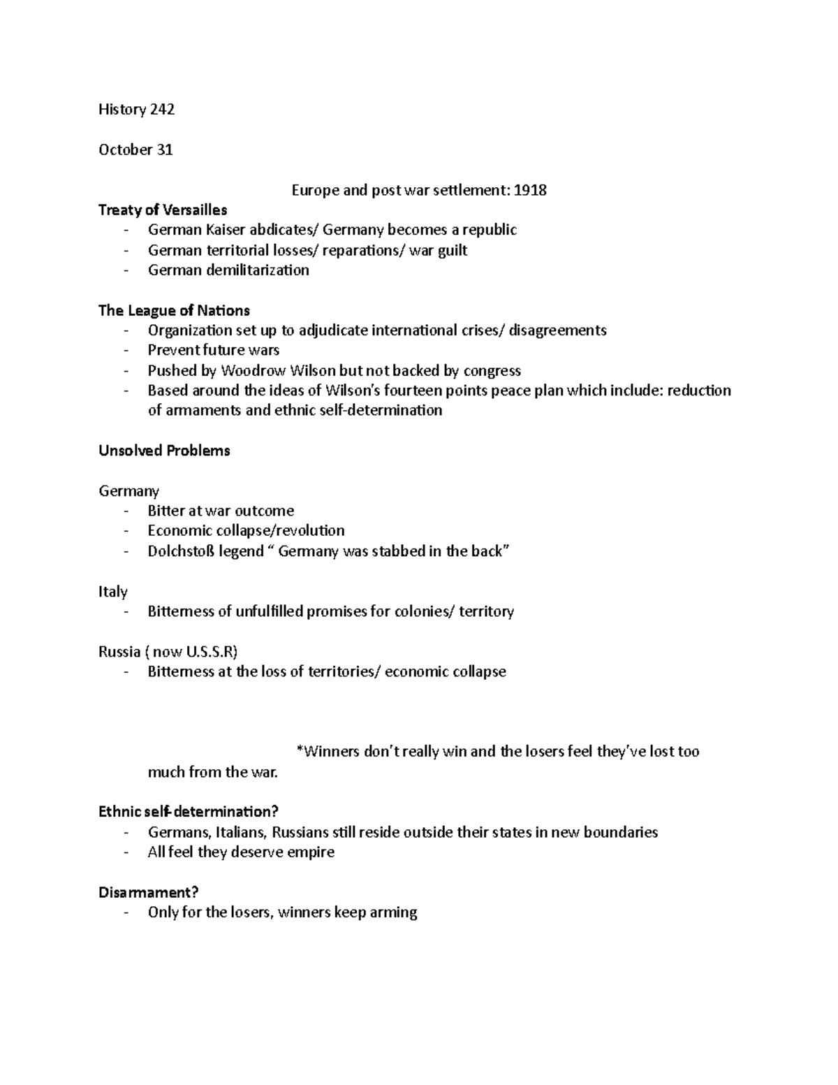 History 242 october 31 - lecture notes from class - History 242 October ...