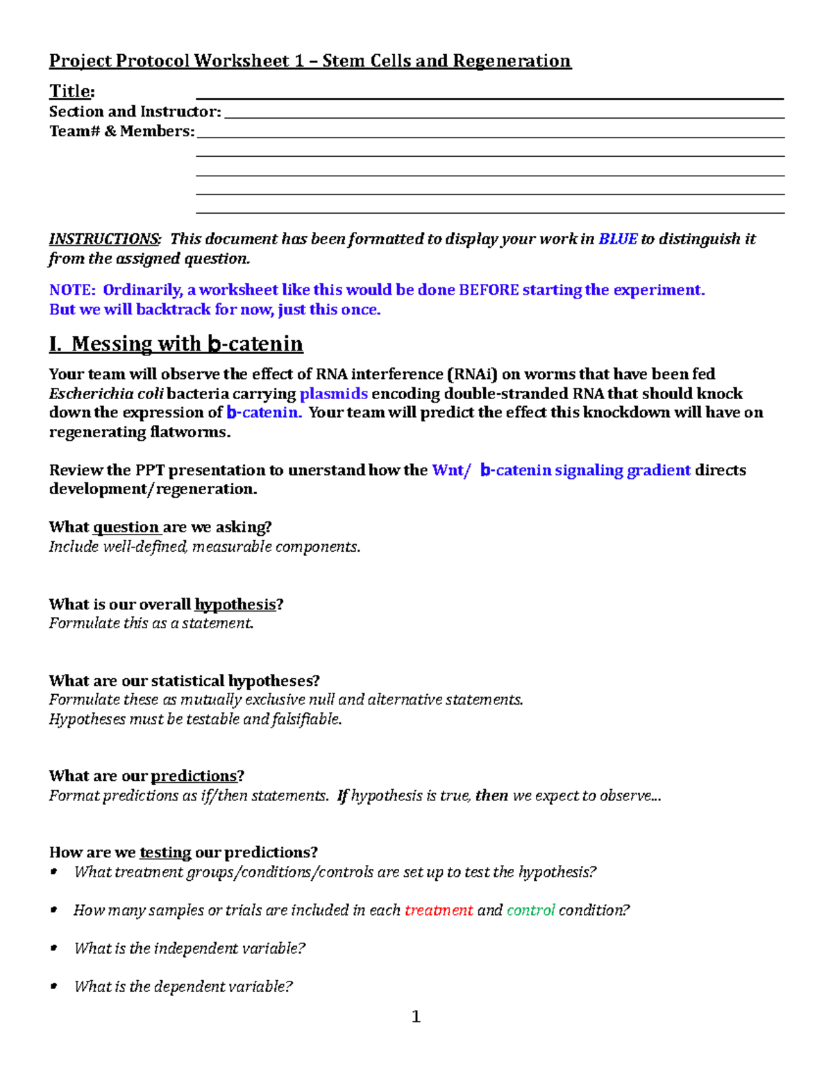 151F23 regeneration protocol worksheet 1 - Project Protocol Worksheet 1 ...