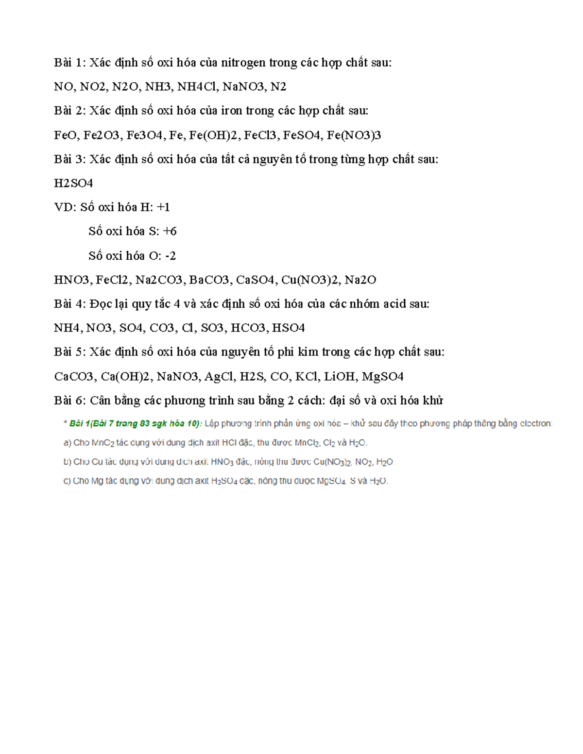 CBPT bằng pp oxi hóa khử - CBPT = pp OXH-K - Bài 1: Xác định số oxi hóa của nitrogen trong các ...
