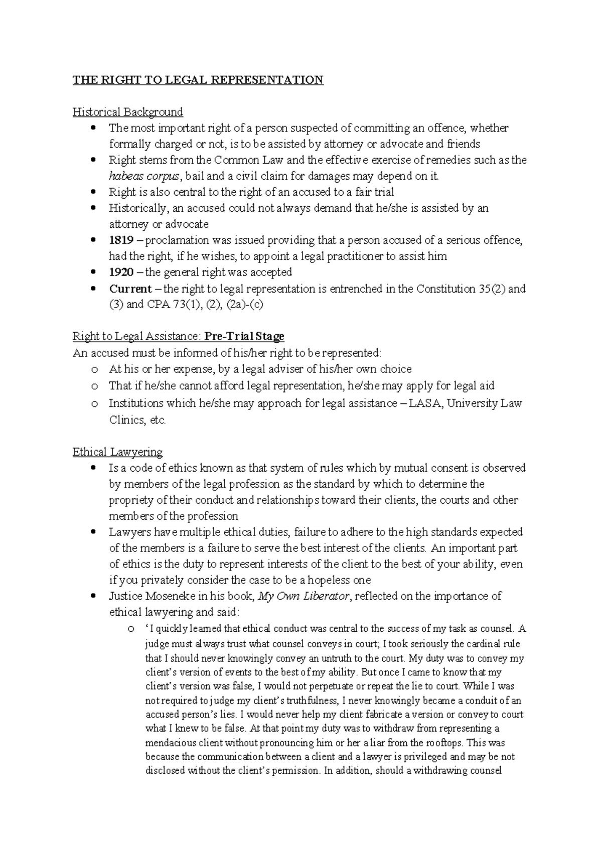 THE Right TO Legal Representation LCP Week 4 - THE RIGHT TO LEGAL ...