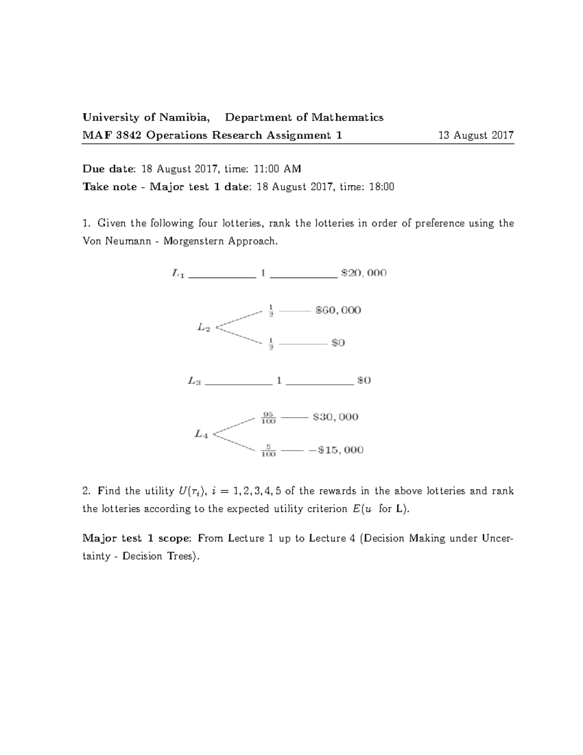 MAF3842 Assignment 1 2017 - University of Namibia, Department of ...