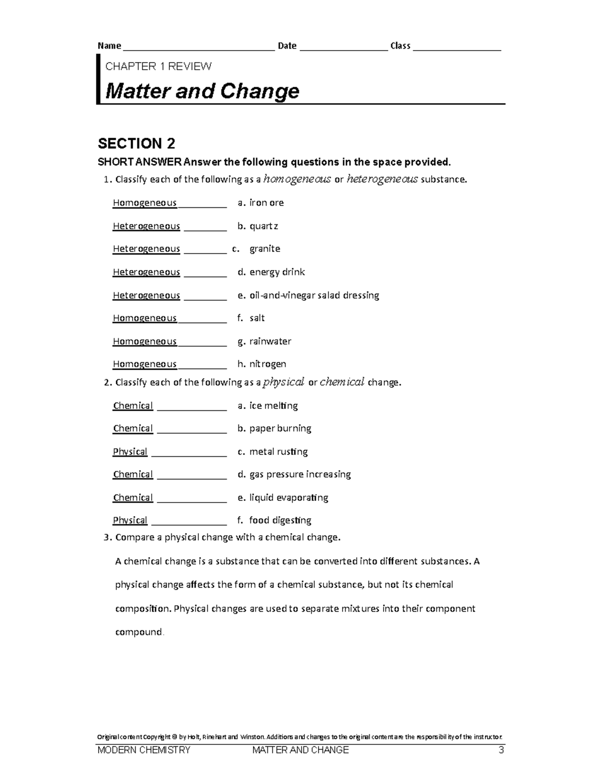 Physical and Chemical Properties - Name ...