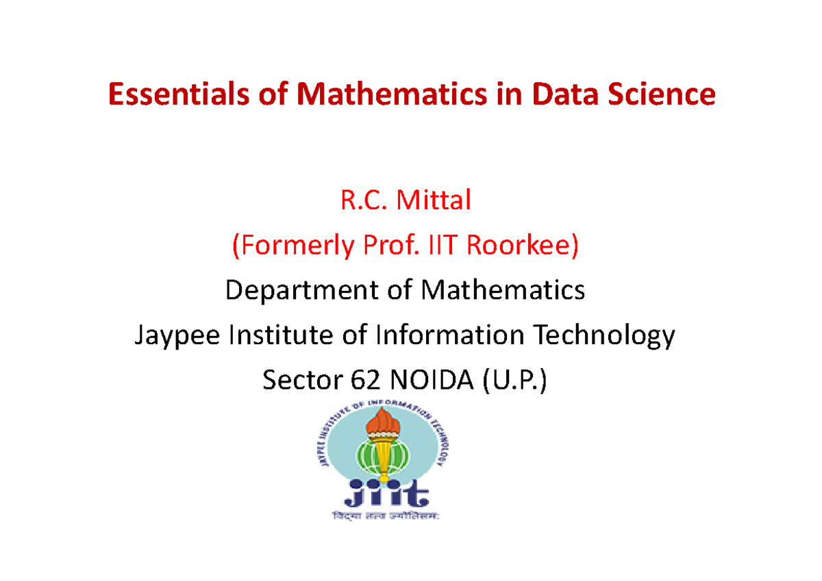 Data Science Lecture - Abc - Essentials of Mathematics in Data Science ...