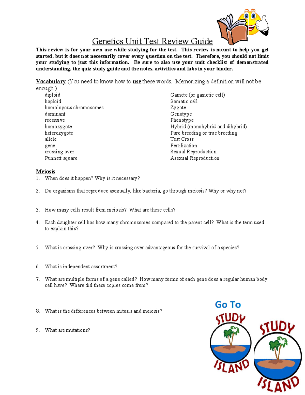 Genetics+Test+Study+Guide - Go ToGo To Genetics Unit Test Review Guide ...