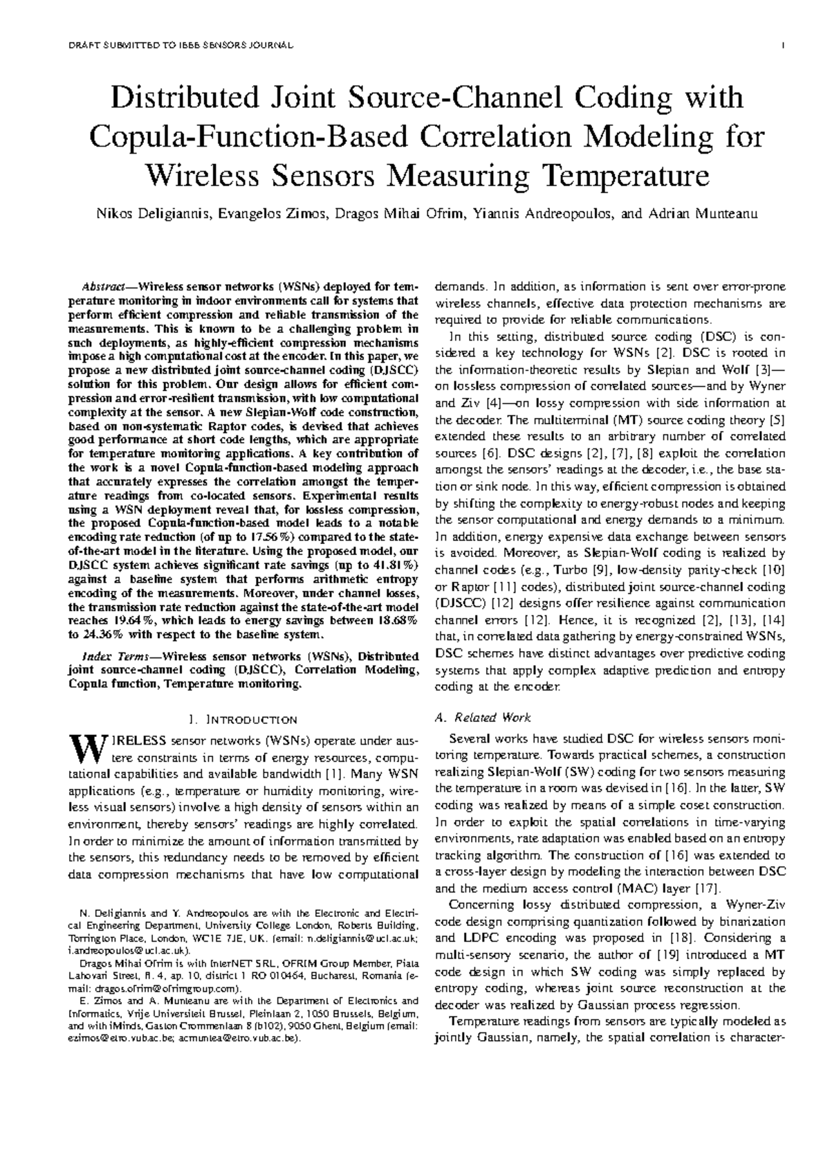 Andreopoulos Deligiannis.et.al.IEEE - Distributed Joint Source-Channel Coding with - Studocu
