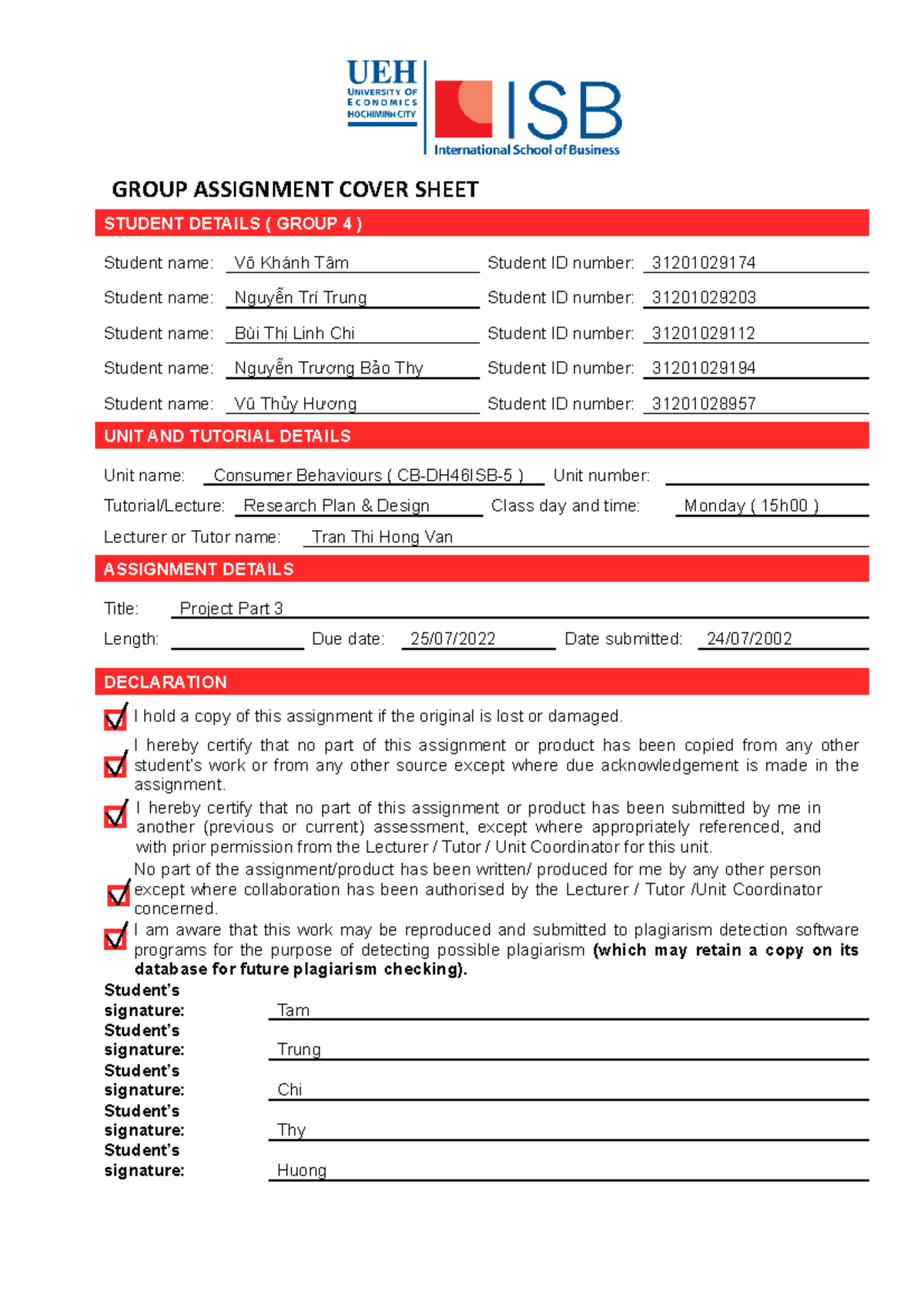 OLD Version G4 Final P3 - Sample about CB project - GROUP ASSIGNMENT COVER SHEET STUDENT DETAILS ...