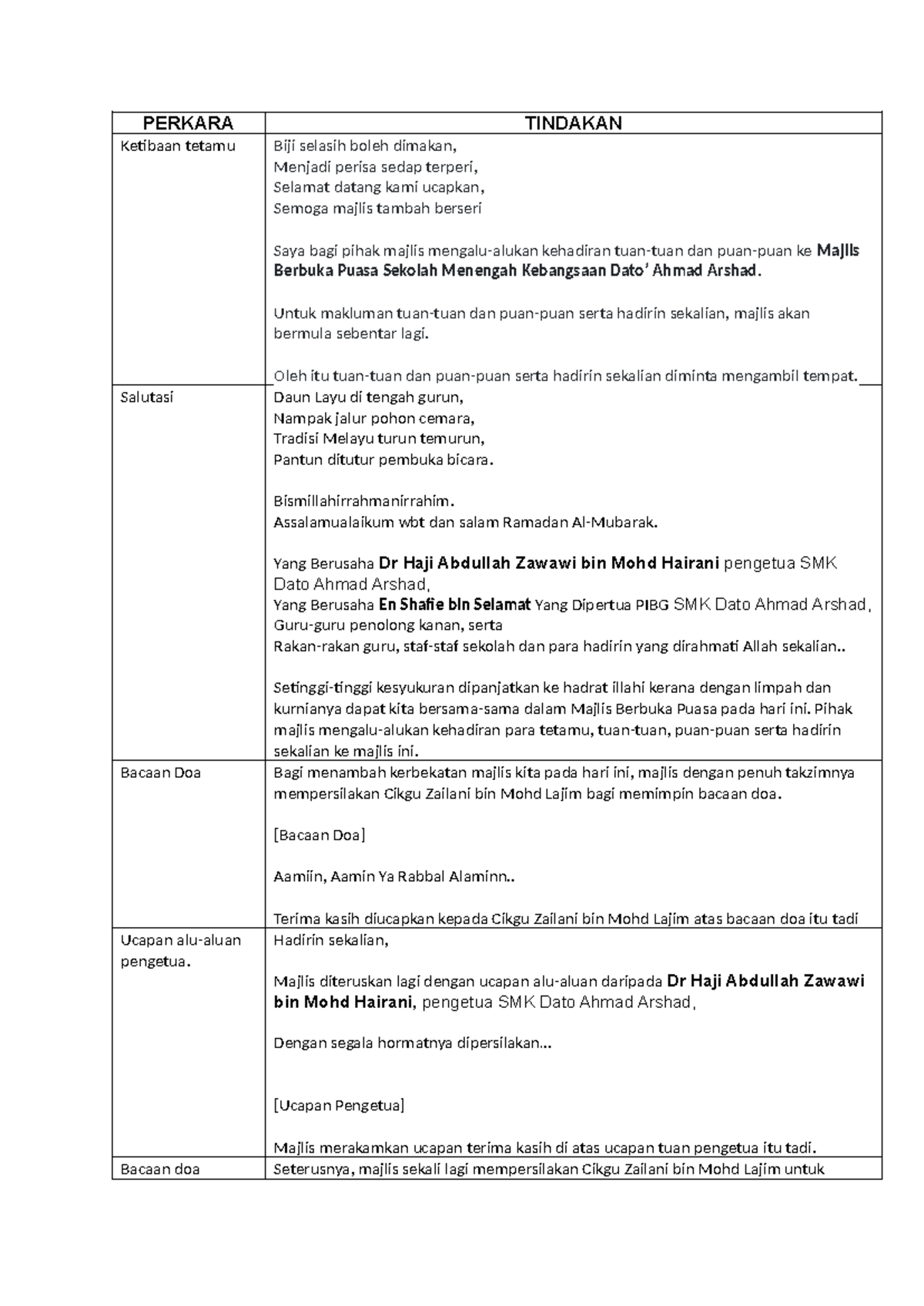Teks mc berbuka - asdAWF - PERKARA TINDAKAN Ketibaan tetamu Biji ...