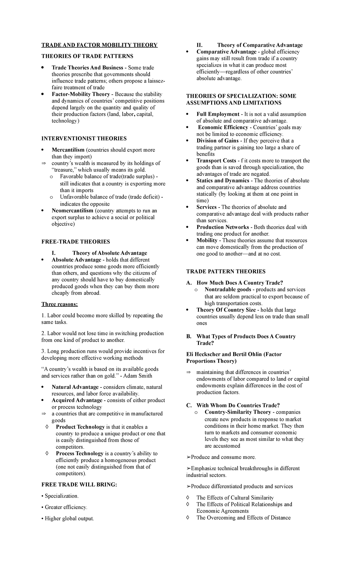 Econ - Reviewer - TRADE AND FACTOR MOBILITY THEORY THEORIES OF TRADE ...
