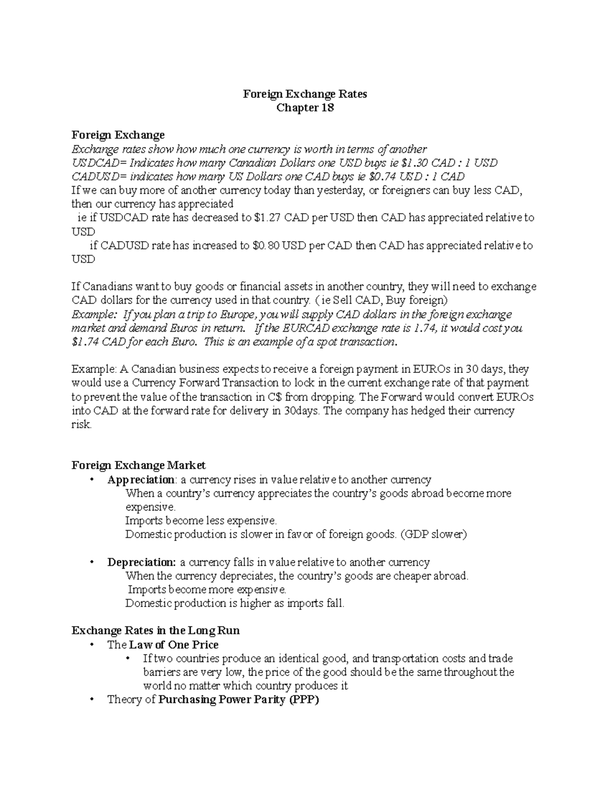 Chapter 18 - Lecture notes 13 - Foreign Exchange Rates Chapter 18 ...