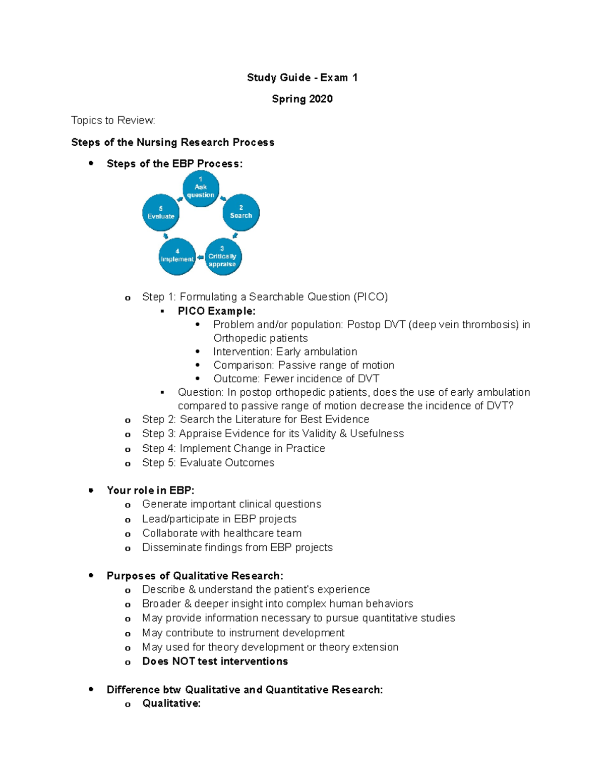 Research Study Guide - Study Guide - Exam 1 Spring 2020 Topics to ...