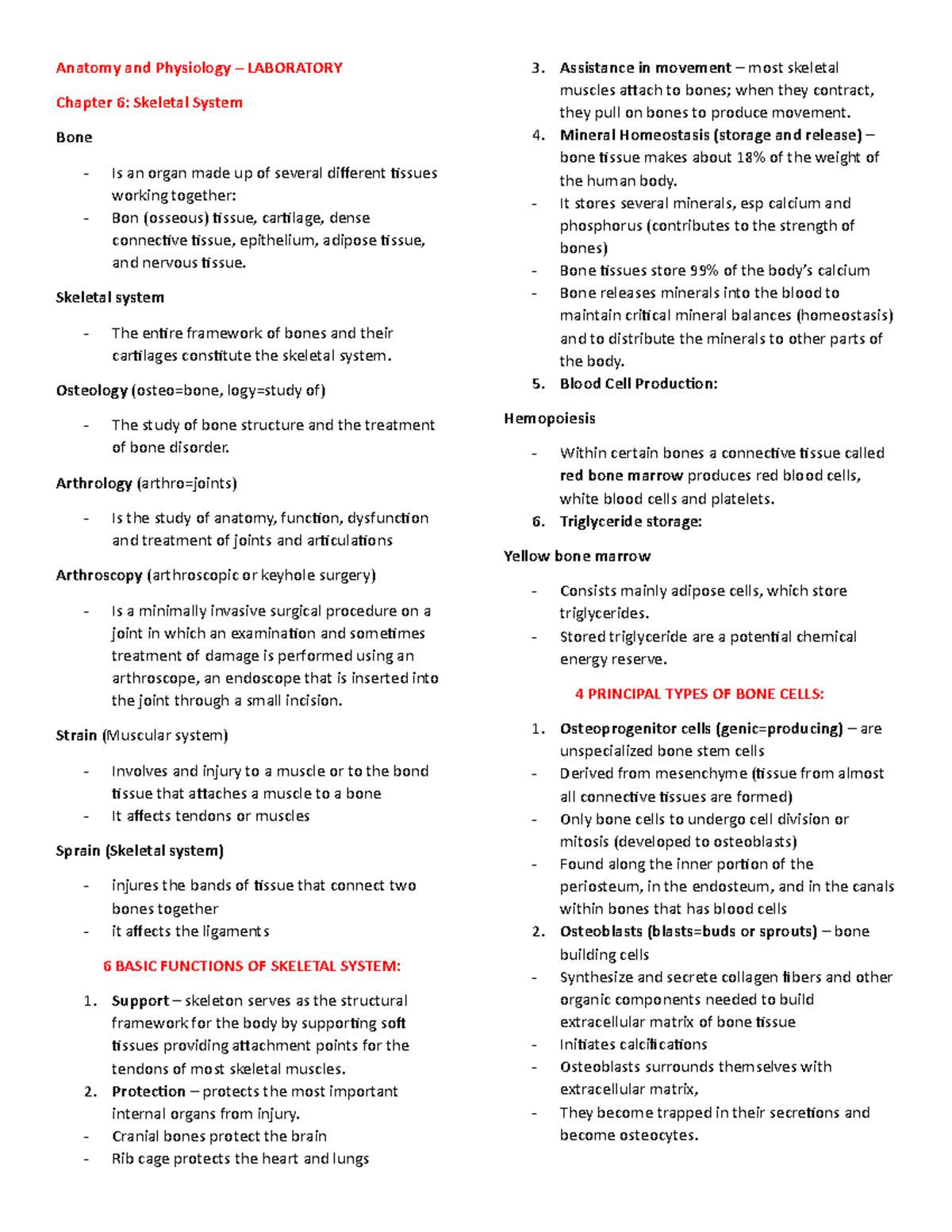 Skeletal System Laboratory REVIEWER - Dentistry - UBian - Studocu