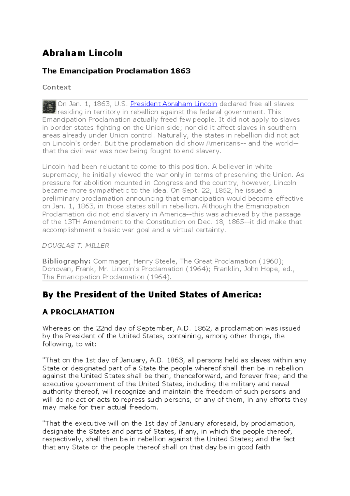 Abraham Lincoln - emancipation proclamation - Abraham Lincoln The ...
