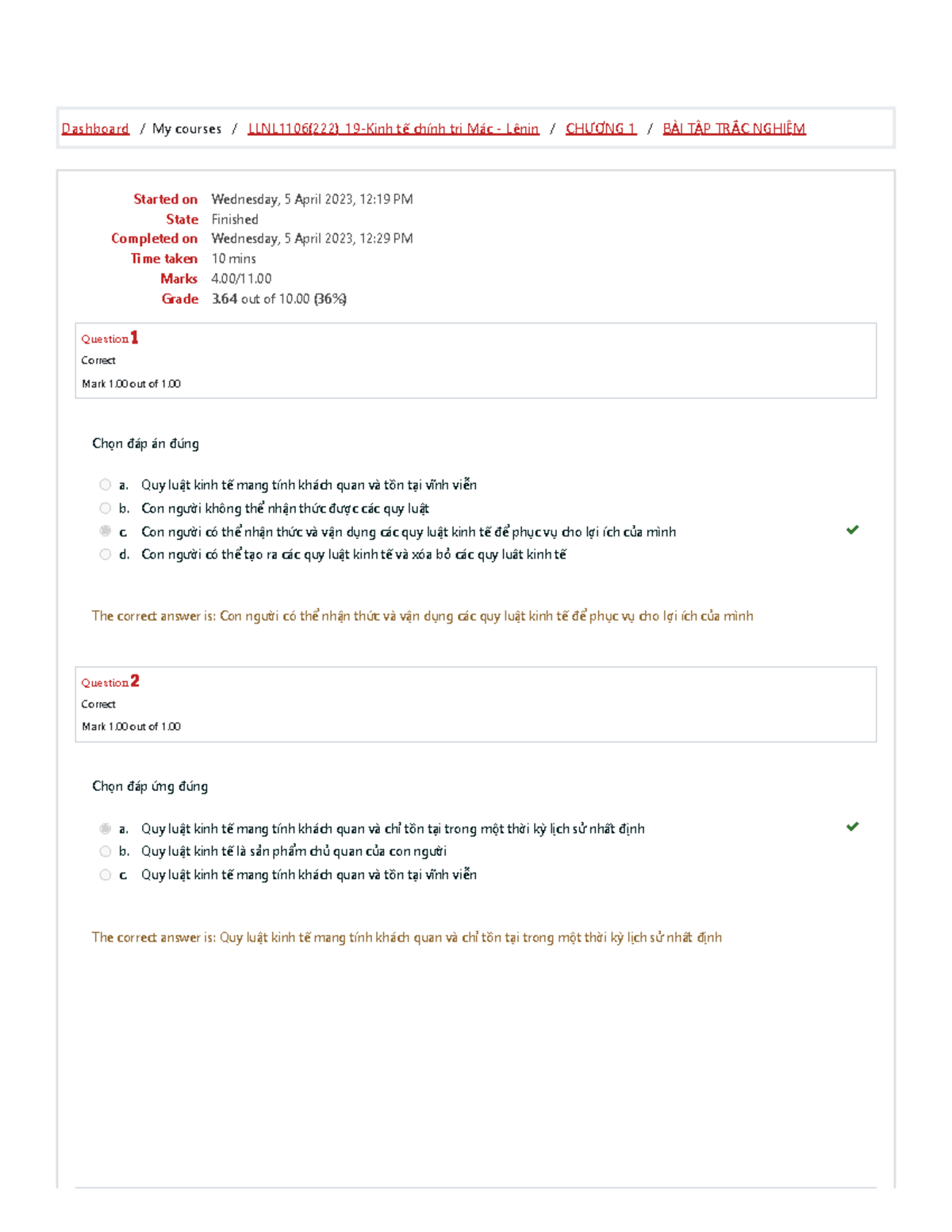 KTCT C1 - Bài tập nguyên lý kế toán - Dashboard / My courses / LLNL1106(222)_19-Kinh tế chính ...
