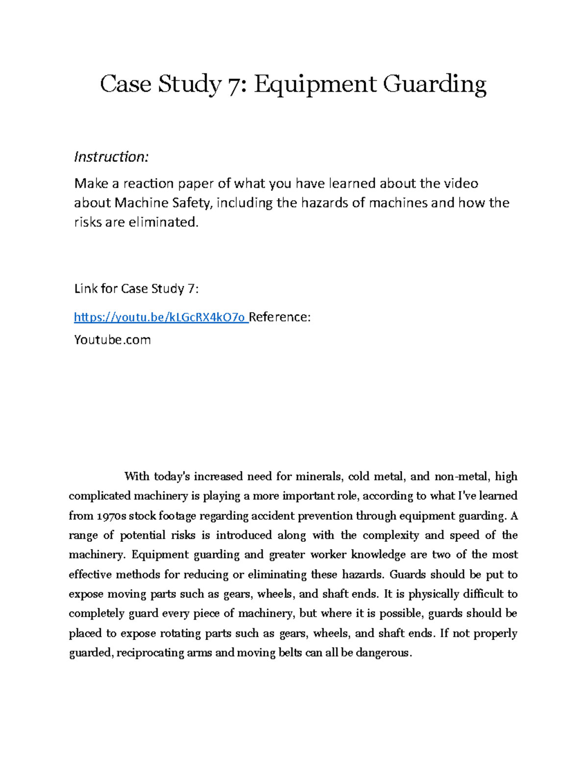 Case Study 7 Equipment Guarding - Case Study 7: Equipment Guarding ...