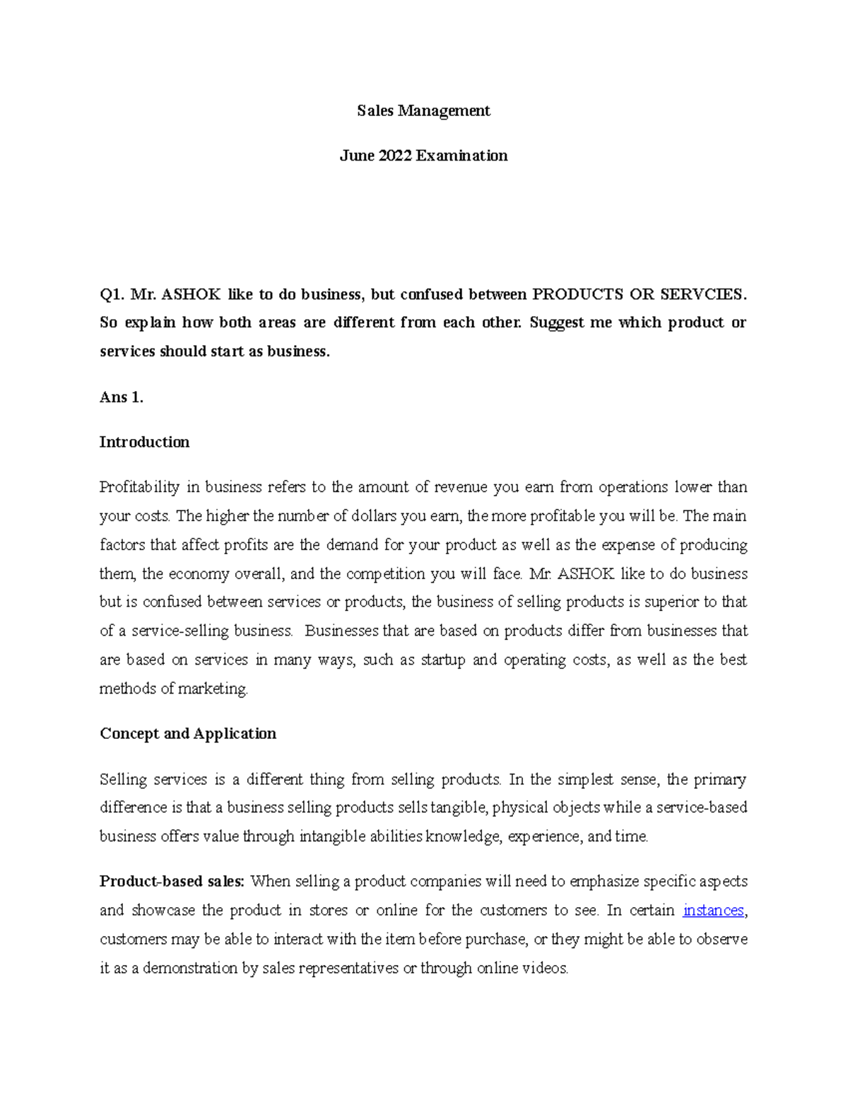 Sales Management BBA updated - Sales Management June 2022 Examination ...