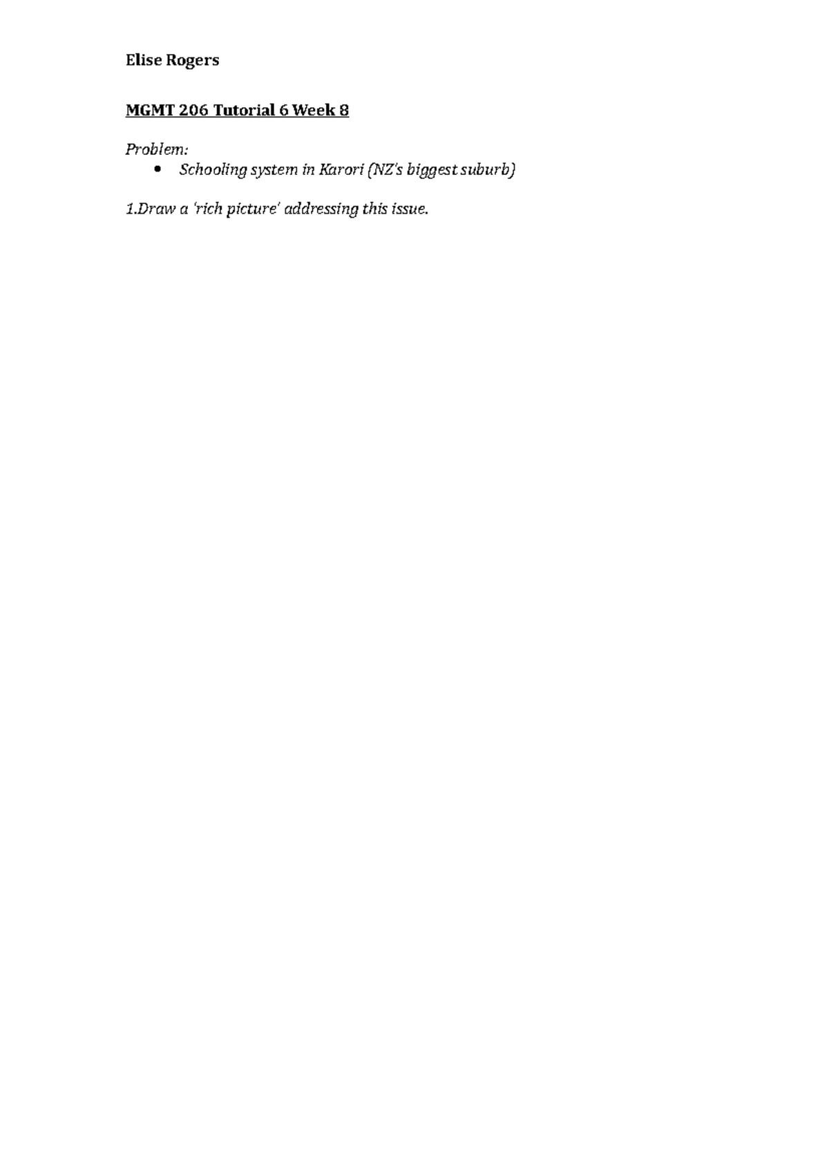 MGMT 206 Tutorial 6 - Elise Rogers MGMT 206 Tutorial 6 Week 8 Problem ...