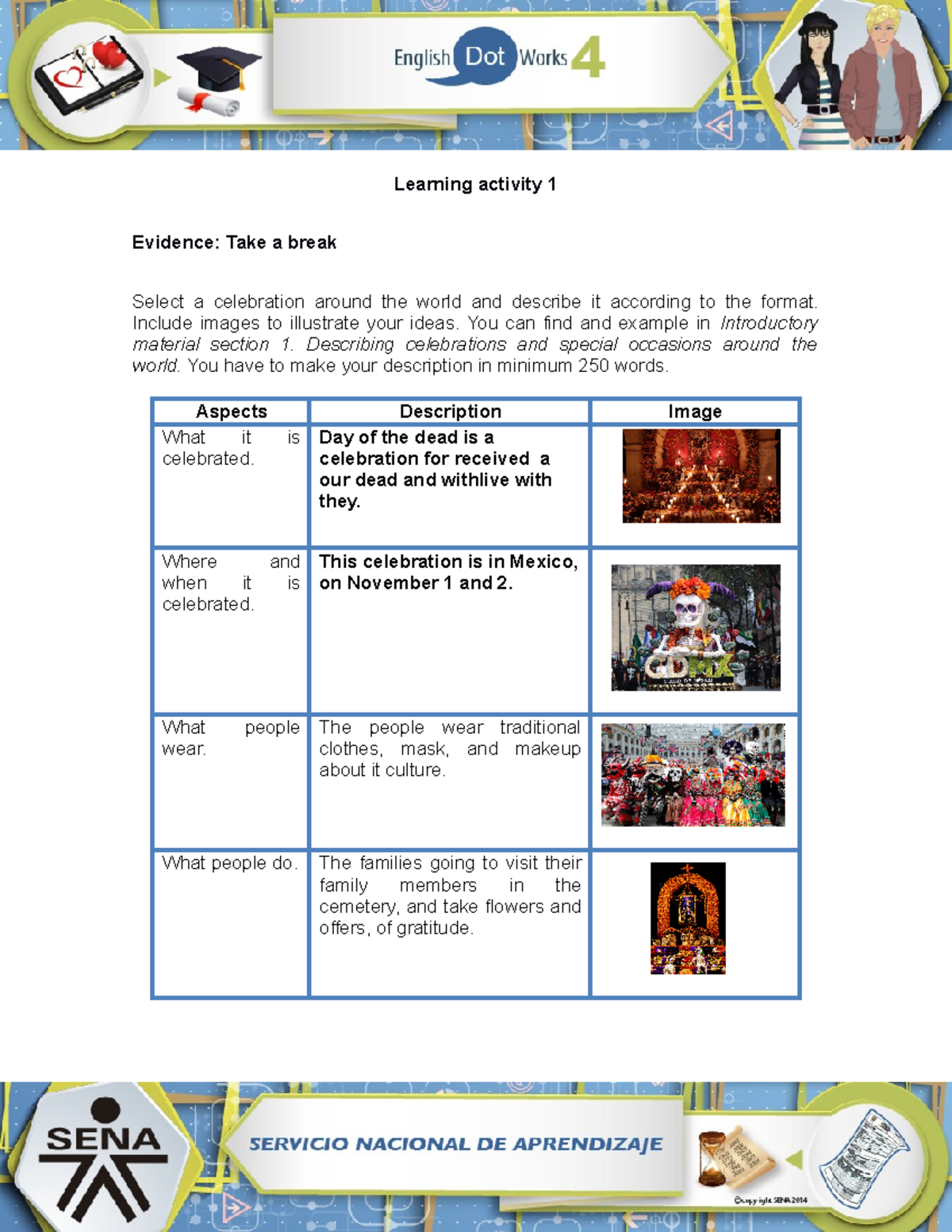 Evidence Take a break Answer - Learning activity 1 Evidence: Take a ...