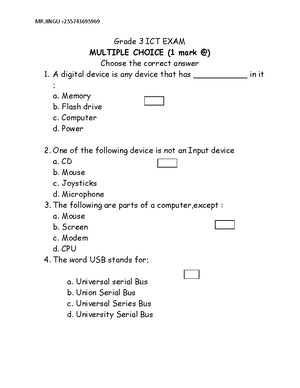 Grade 4 ICT EXAM 2022 - JINGU - Grade 4 ICT EXAM MULTIPLE CHOICE ( 1 ...