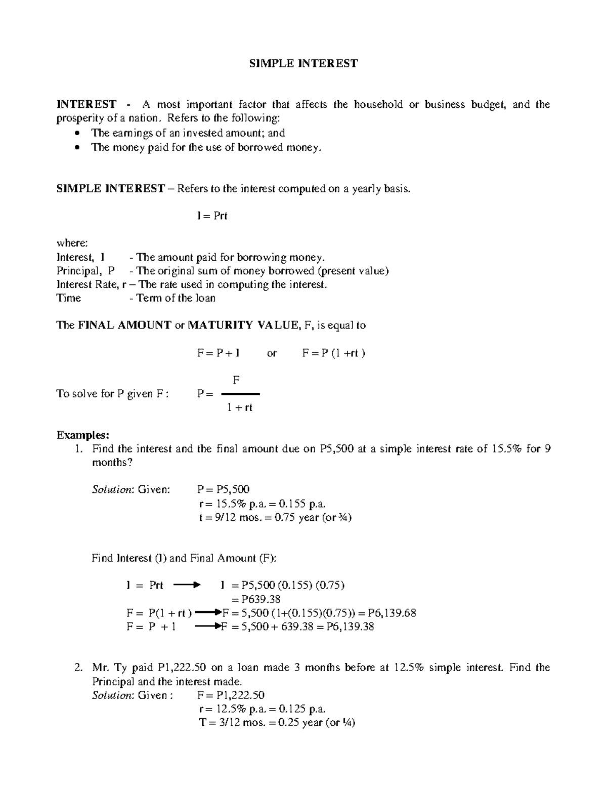 Ans - business investment about simple interest and compound interest ...