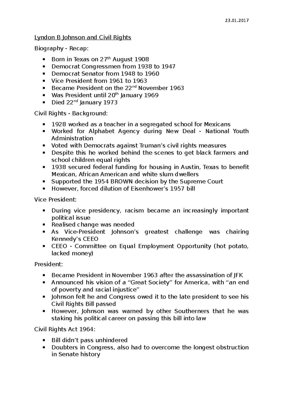 H 23 - Lesson work for American Dream lessons - Lyndon B Johnson and ...