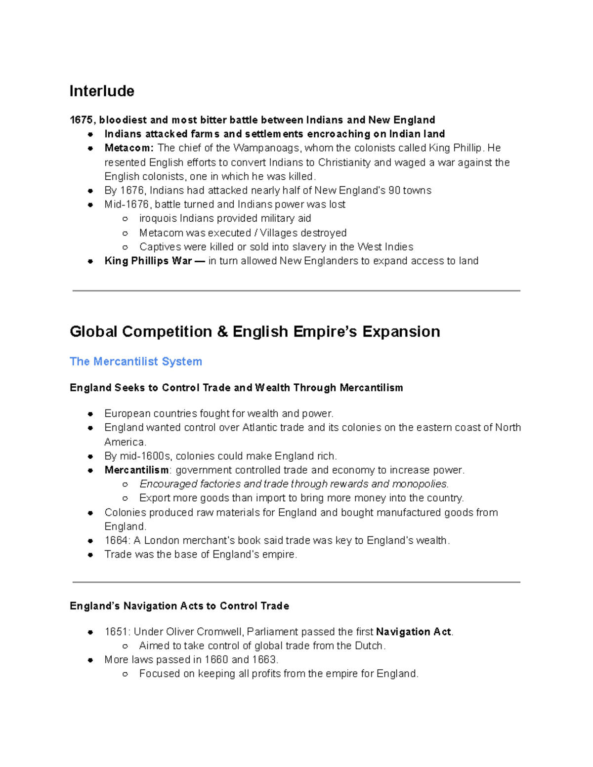 Chapter 3 - Give Me Liberty foner notes - Interlude 1675, bloodiest and ...