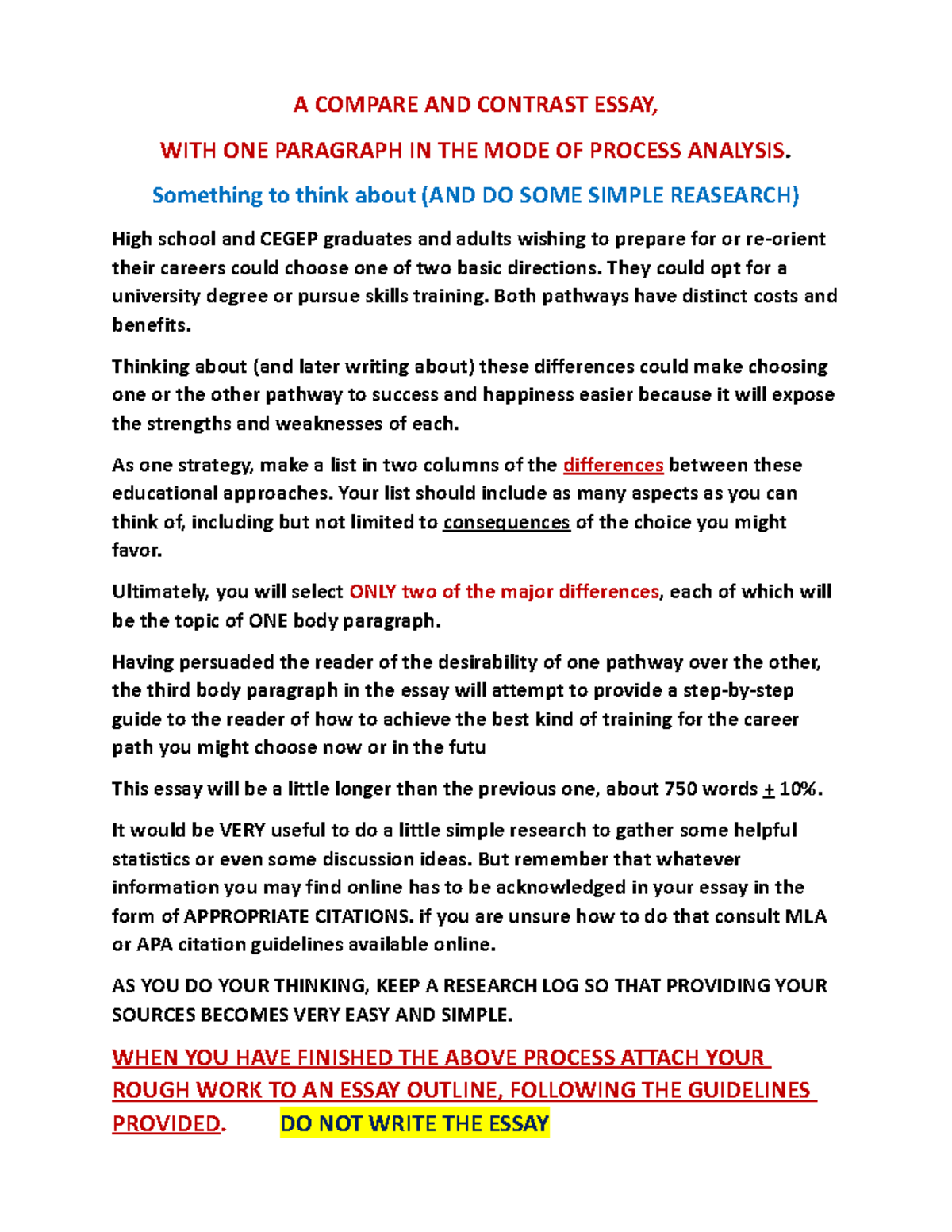 212 Compare AND Contrast Essay Start - A COMPARE AND CONTRAST ESSAY ...