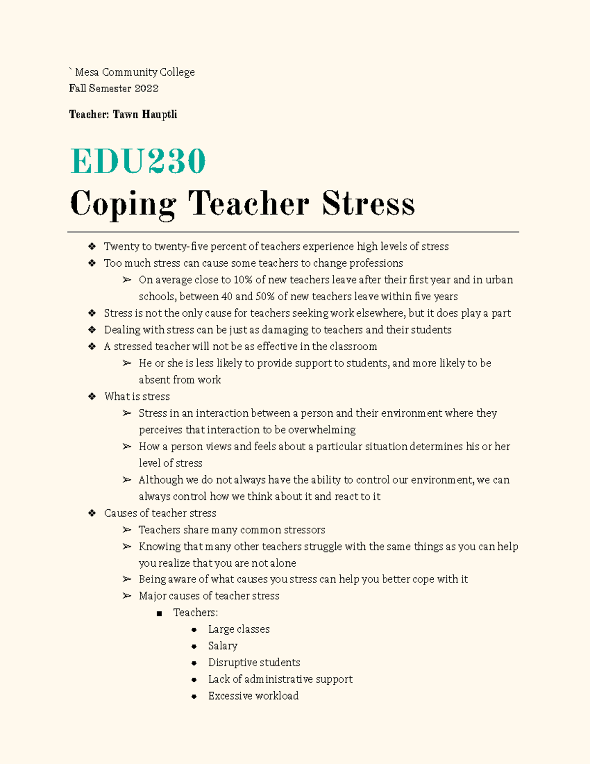 Inspire 76 - Notes corresponding with Coping Teacher Stress lecture by ...