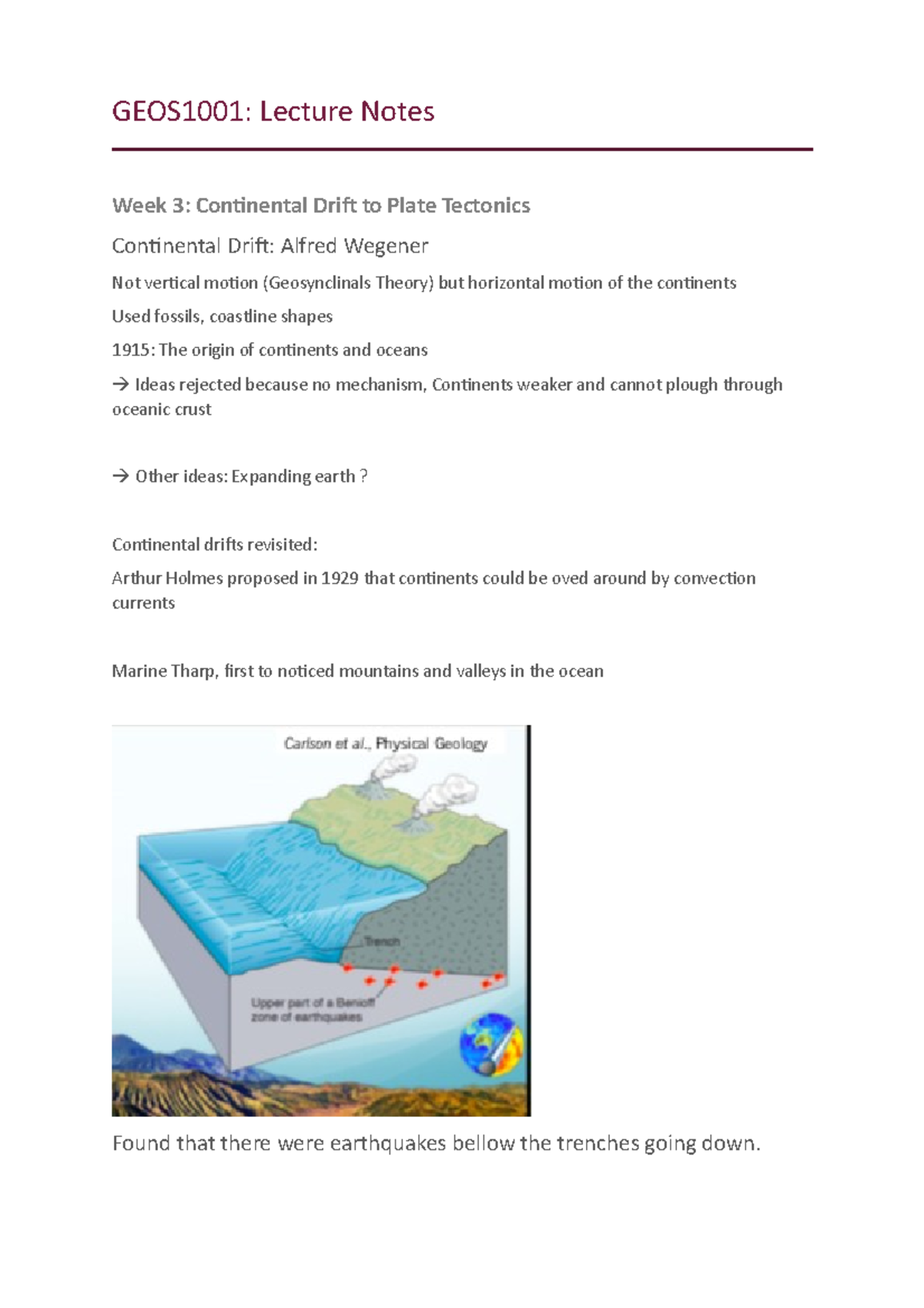 GEOS Notes - GEOS1001: Lecture Notes Week 3: Continental Drift to Plate ...