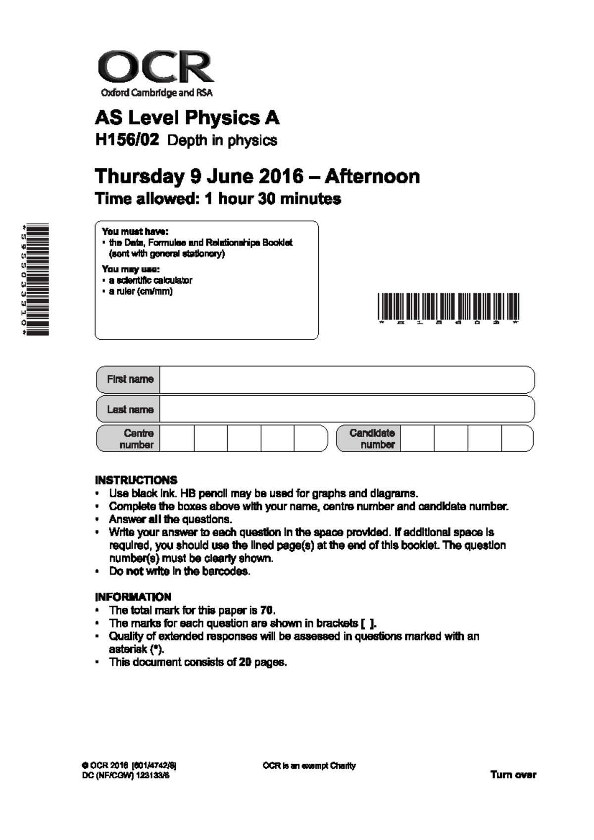 June 2016 QP - Paper 2 OCR (A) Physics AS-level - Studocu