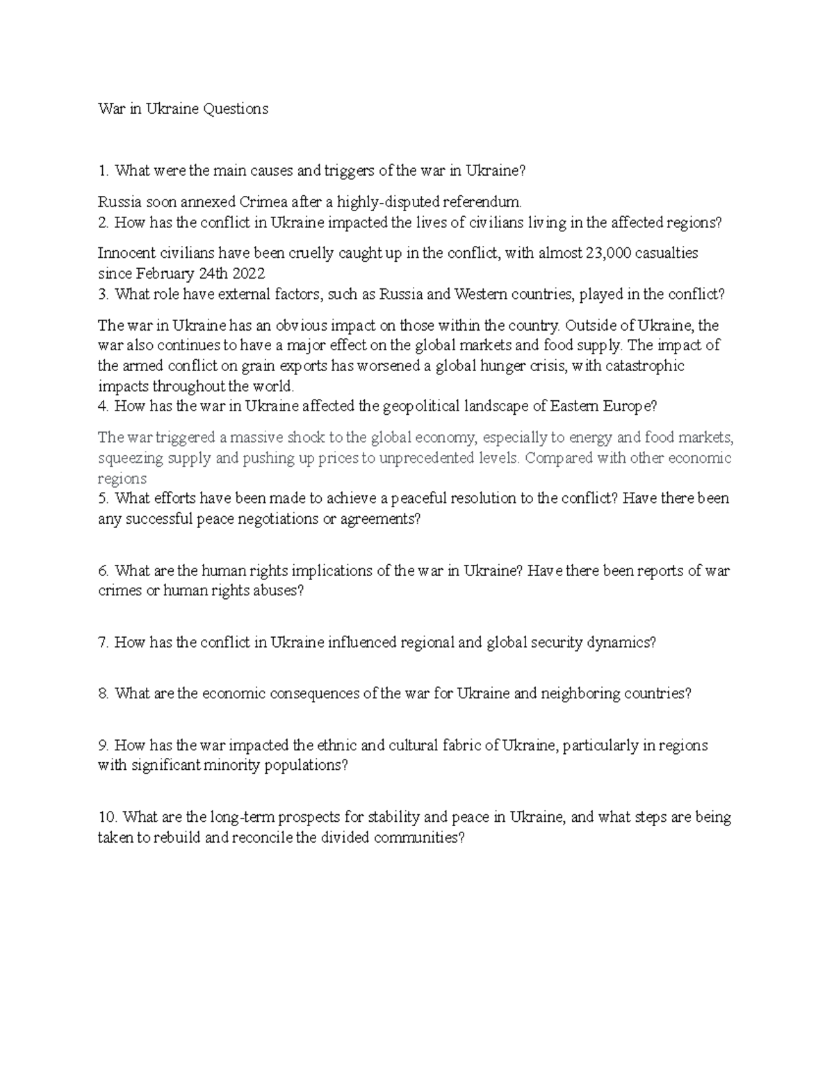 War in Ukraine Questions - War in Ukraine Questions What were the main ...
