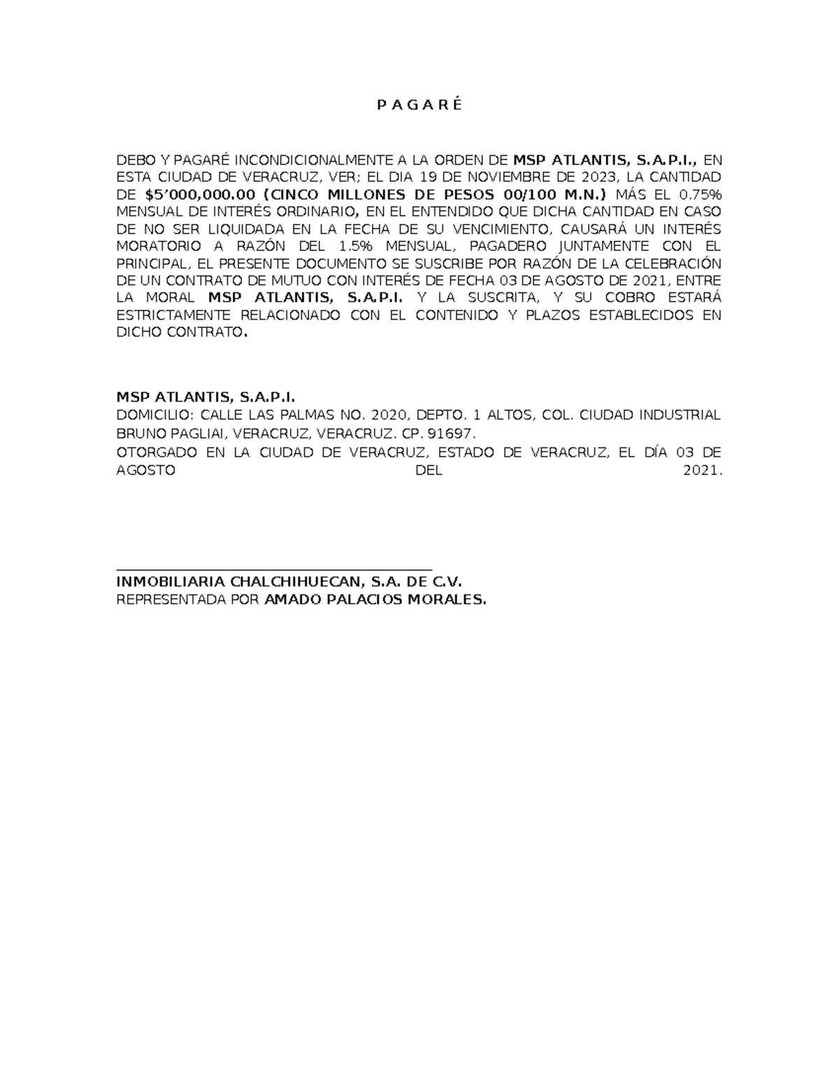 Pagare Mutuo Atlantis - Chalchi - P A G A R É DEBO Y PAGARÉ ...