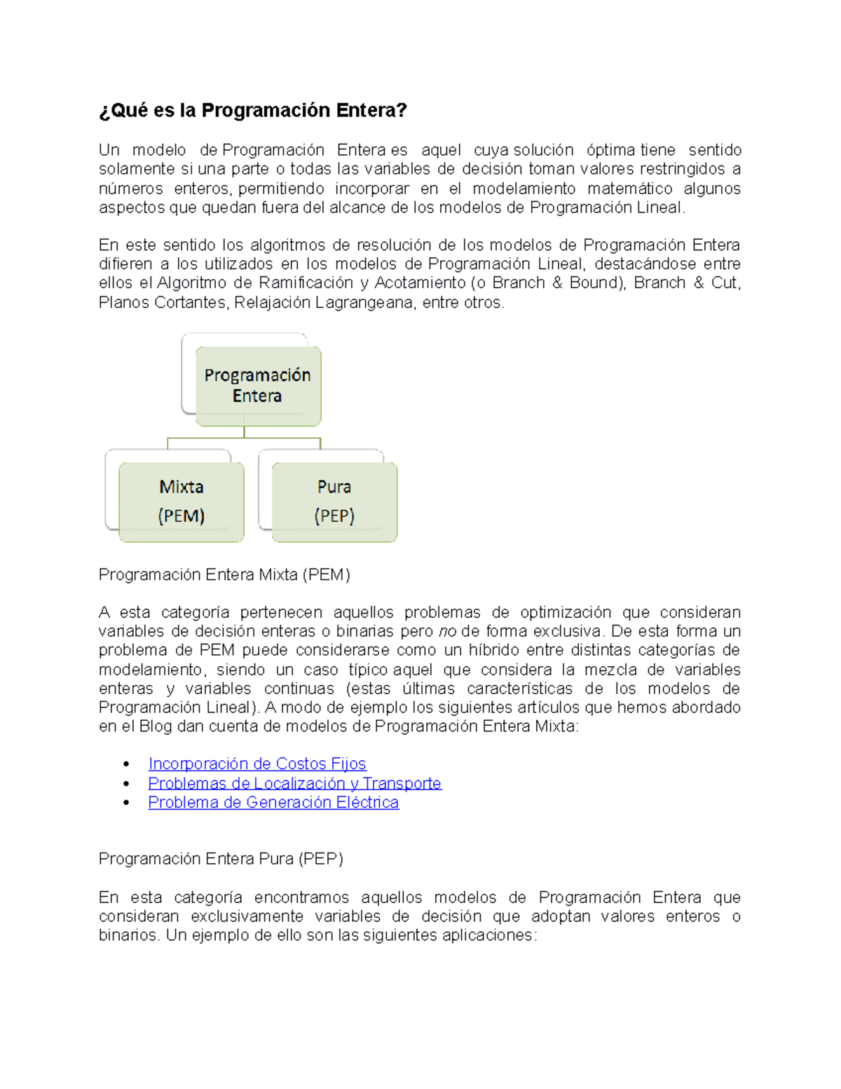Programacion entera - es la Entera? Un modelo de Entera es aquel cuya ...