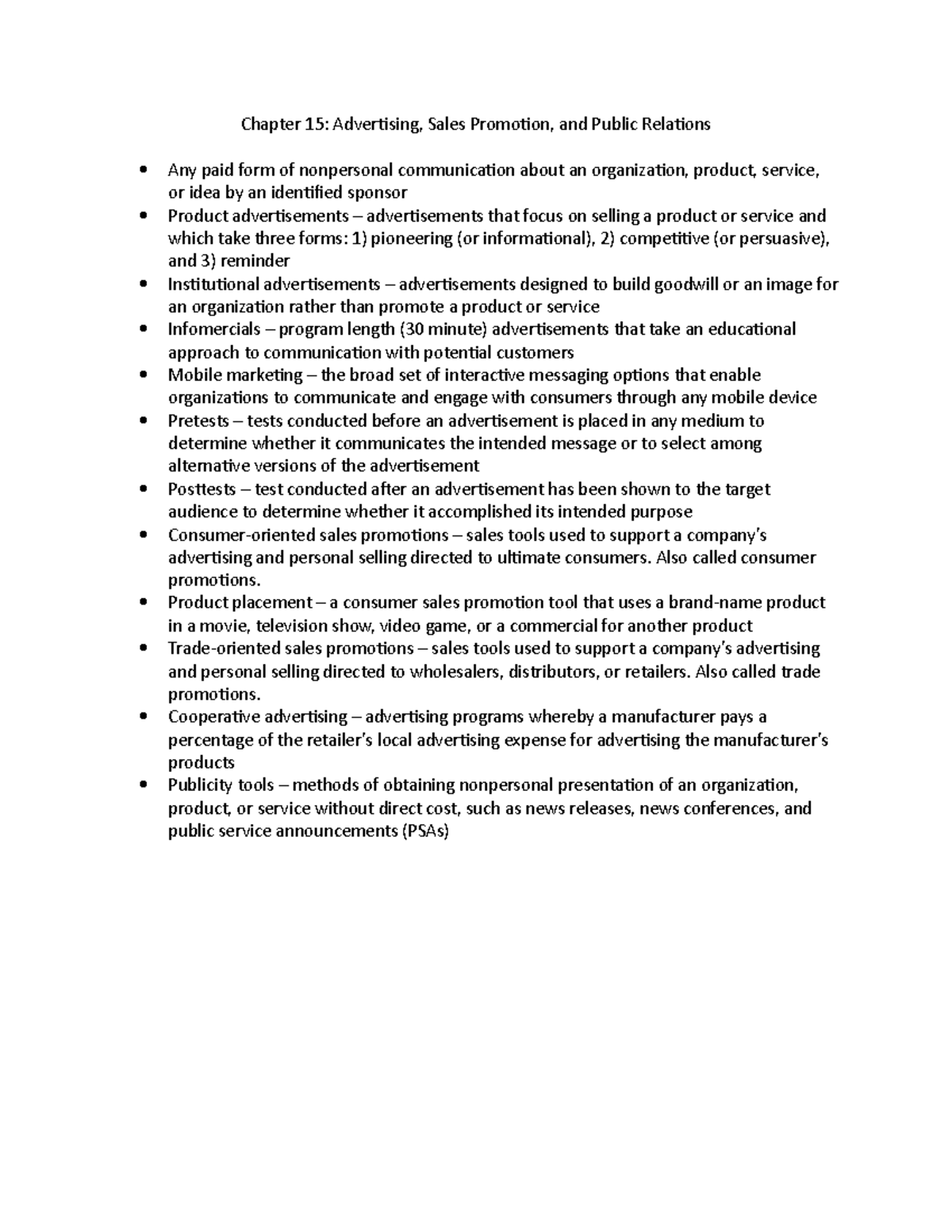 MKTG Chapter 15 Notes - Chapter 15: Advertising, Sales Promotion, and ...