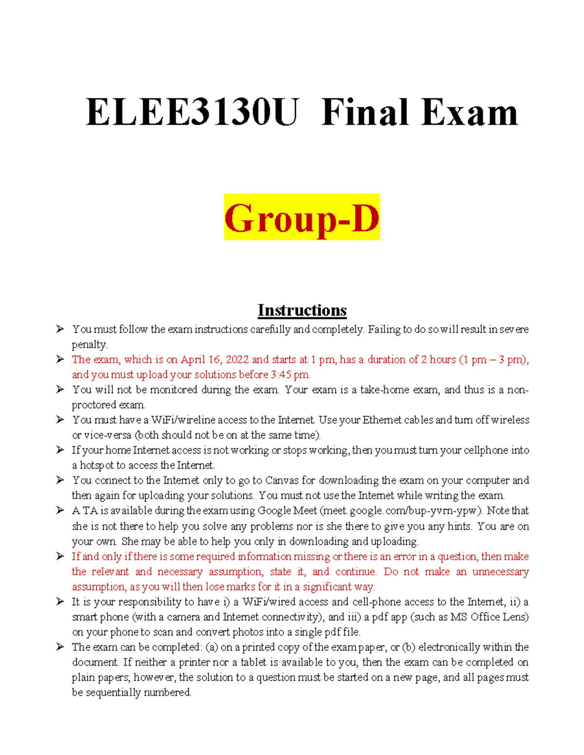 3130-Exam - Group D - Exam - ELEE3130U Final Exam Group-D Instructions ...