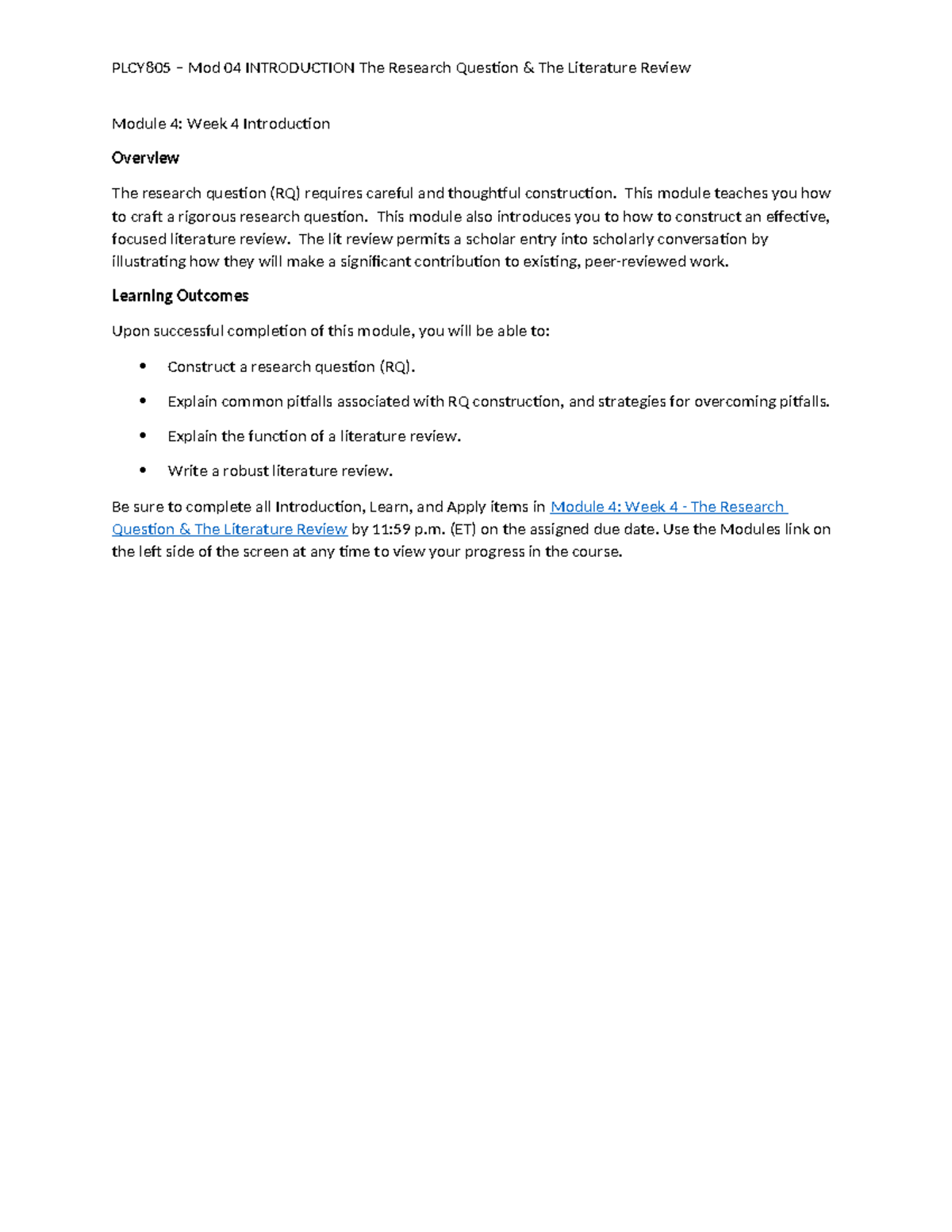 PLCY805 – Mod 04 Introduction The Research Question & The Literature Review - PLCY805 – Mod 04 ...