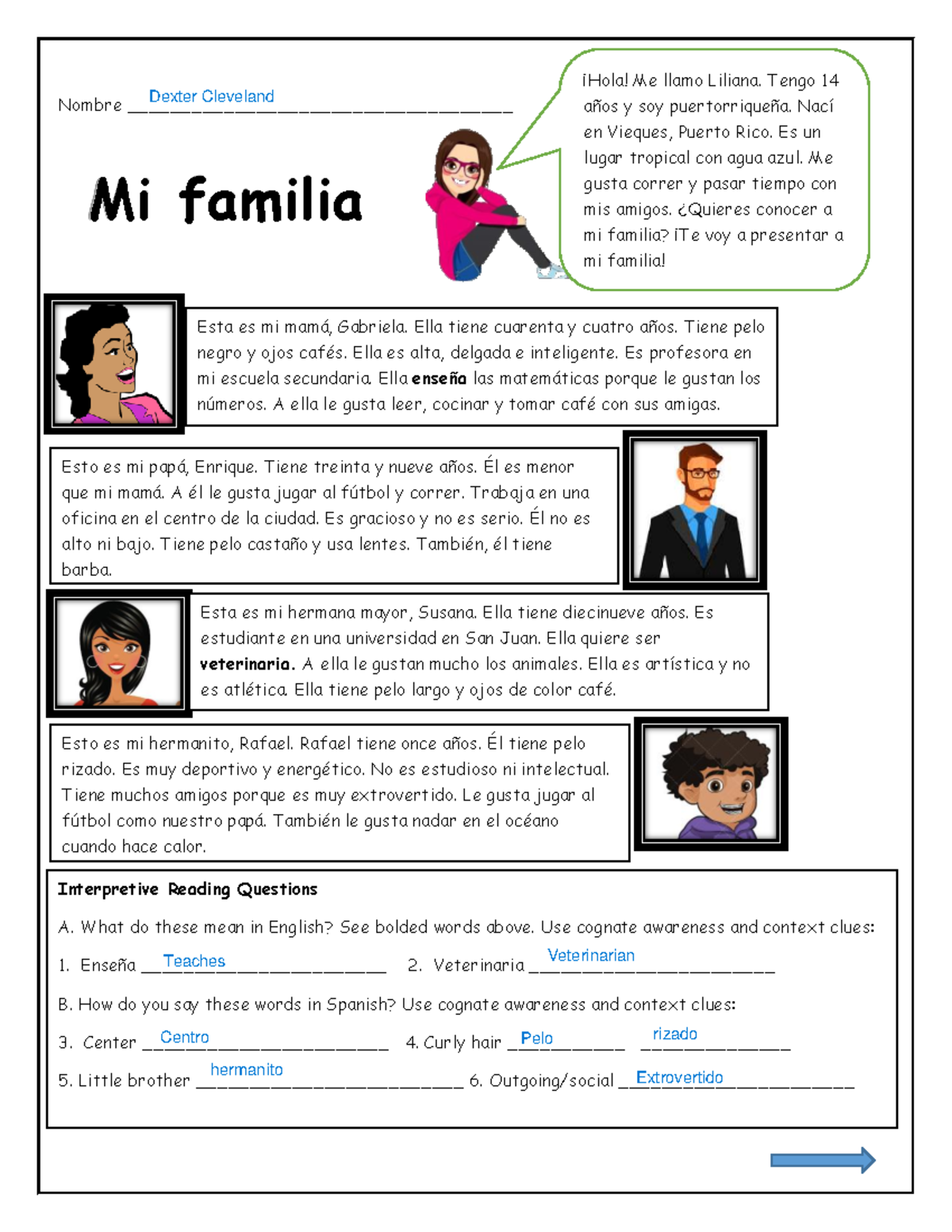 La Familia de Liliana - All answers completed - Esta es mi mamá ...