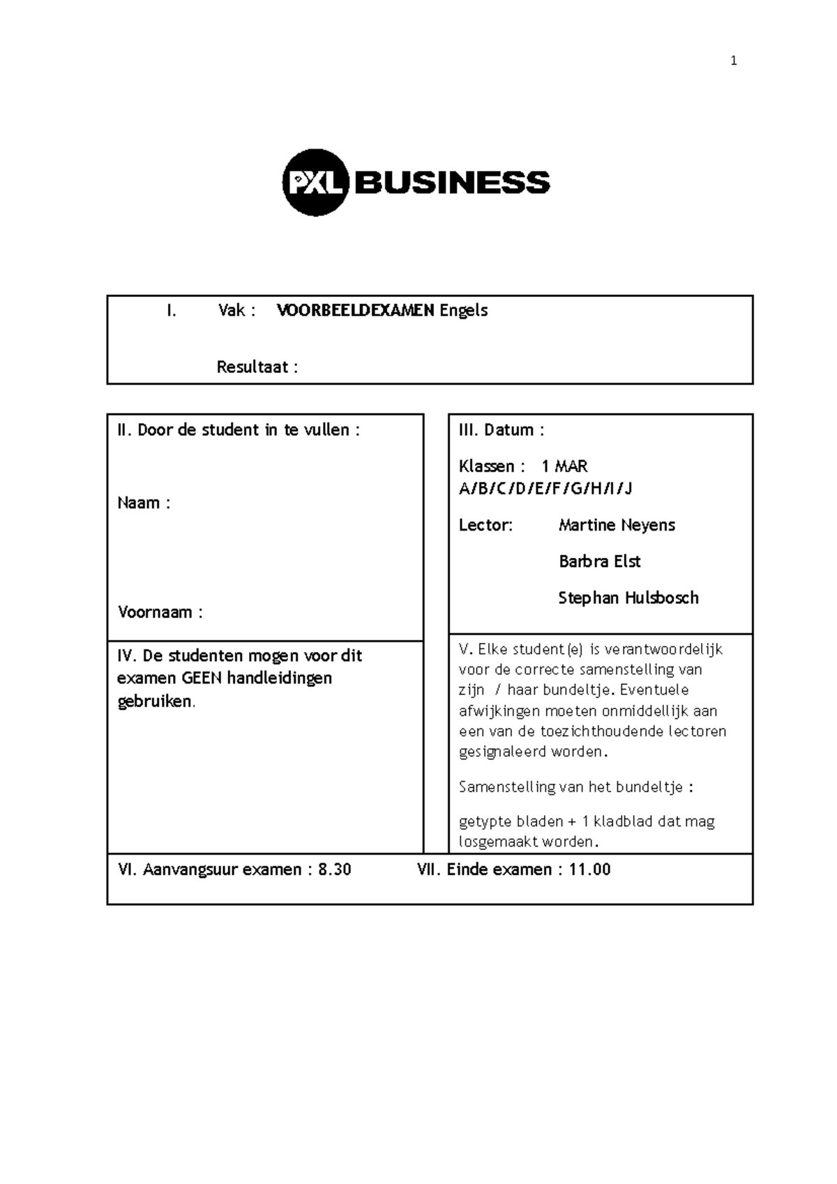 2015-2016 voorbeeldexamen Engels Marketing - I. Vak : VOORBEELDEXAMEN ...