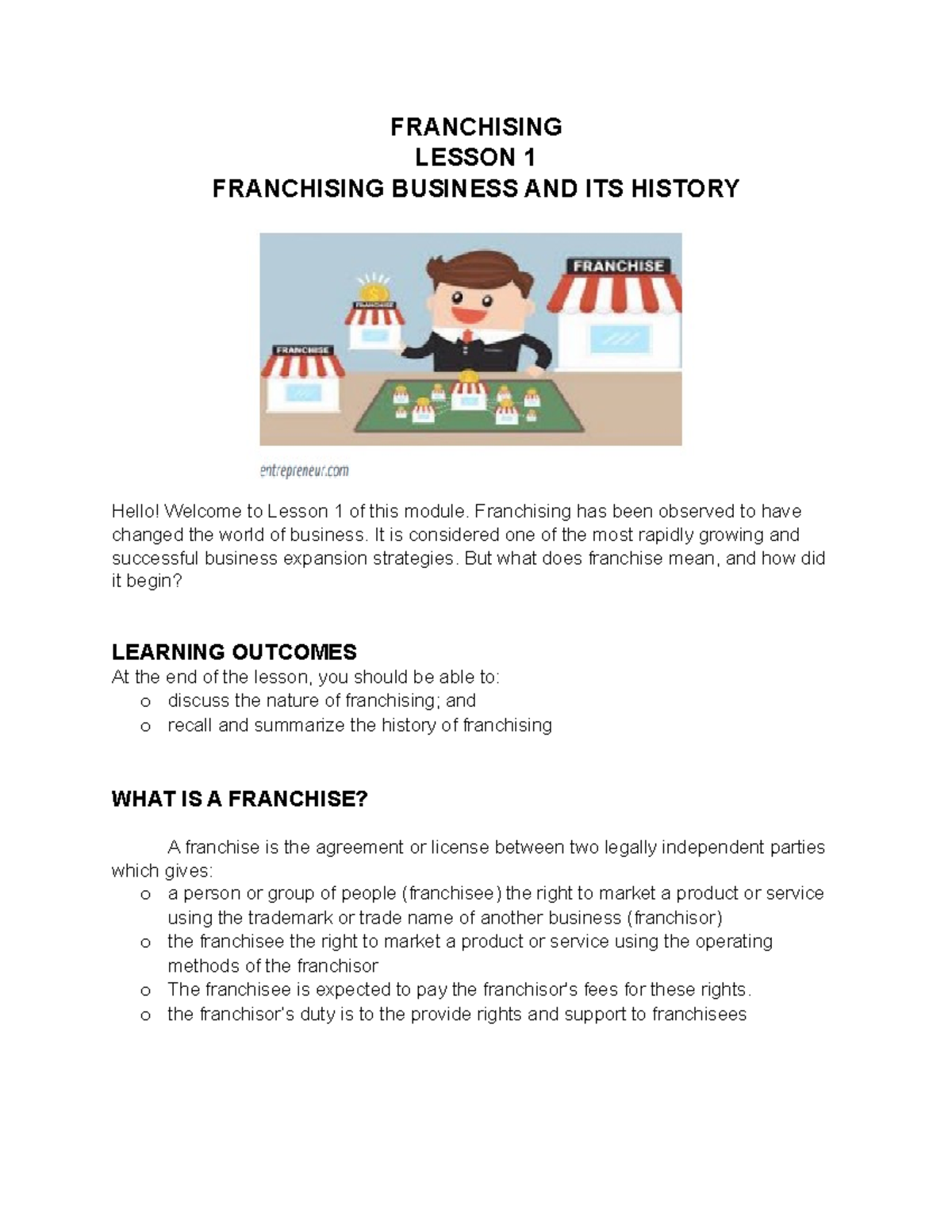 F Chapter 1 - For teacher use - FRANCHISING LESSON 1 FRANCHISING ...
