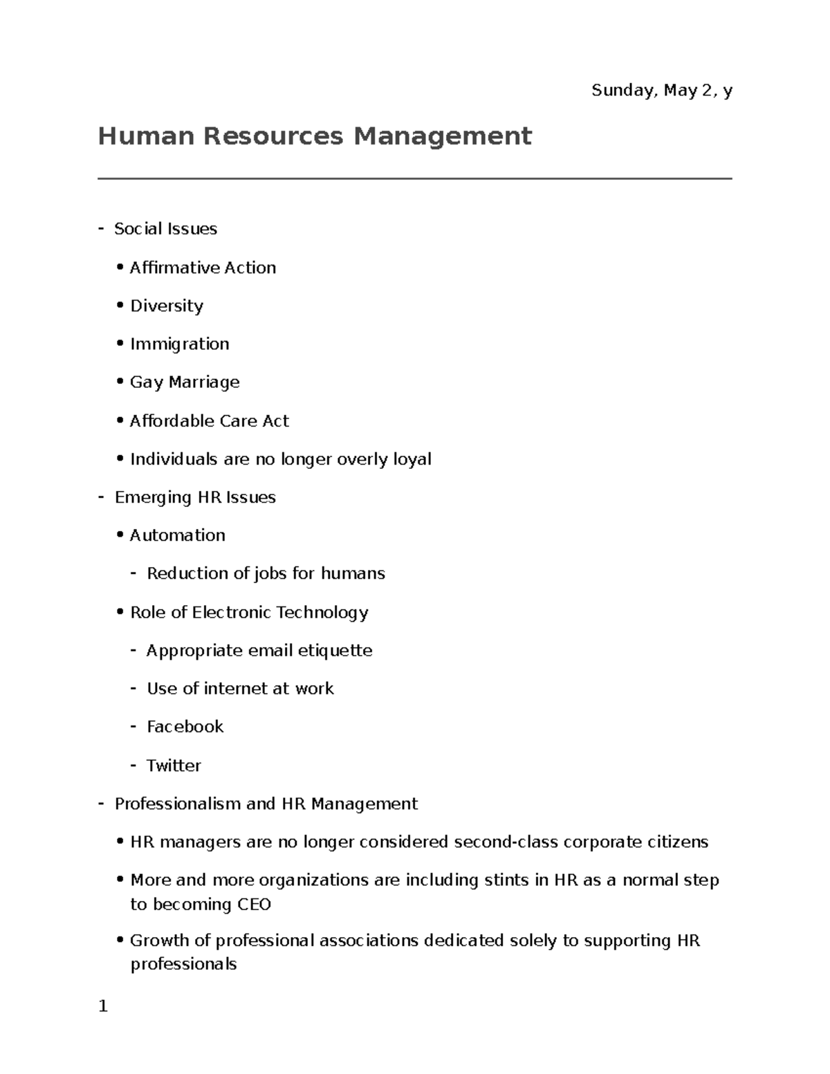 HR Basics Final - Wednesday, August 28, y Human Resources Management ...